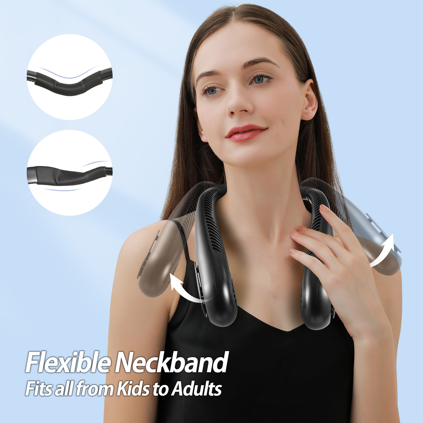 Bladeless Neck Fan, 5000mAh Rechargeable Battery Powered, 4 Speeds ...